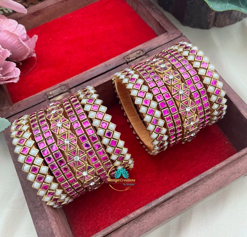 Pink Kundan – Silk Thread Bangle – BC008 - Maaya Creations