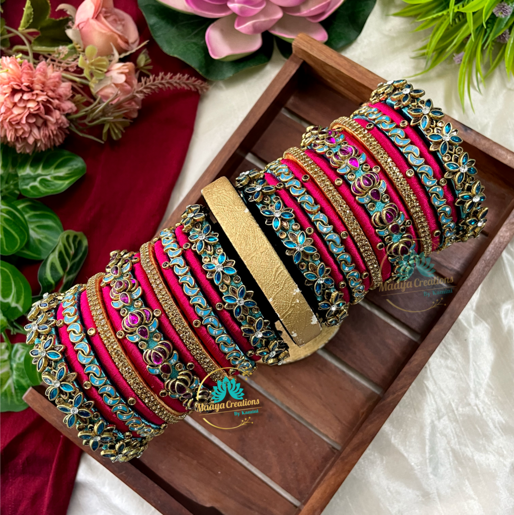 3D - Lotus Kundan Silk thread Bangle – BC161 - Maaya Creations