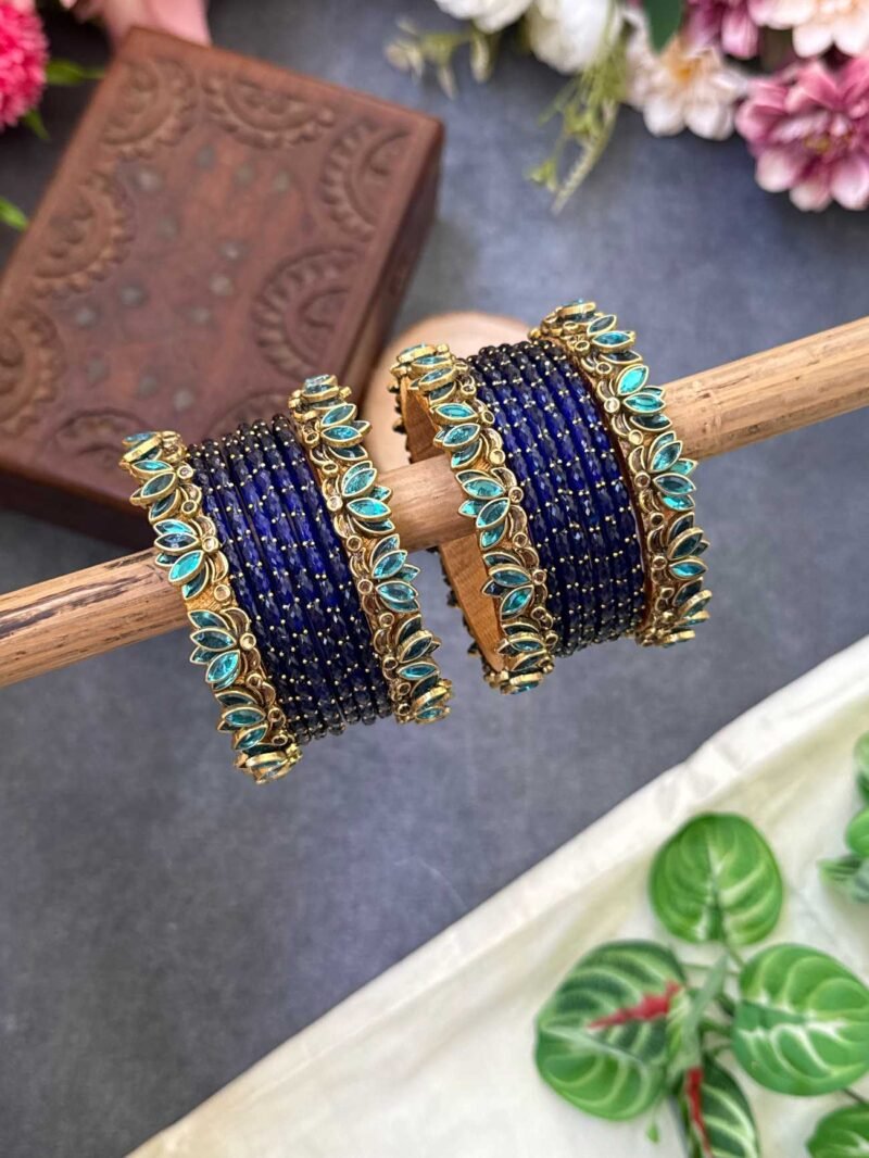 Lotus Sky Blue bangles with Dark Blue Glass Bangles - BC511 - Maaya ...