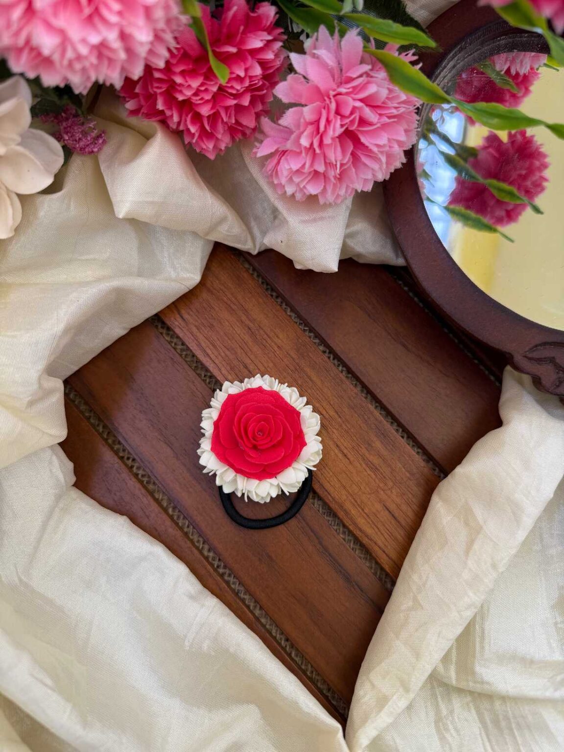 Rubber Band - Real Look Like Malli with Red Rose Hair Band - Hair Band ...